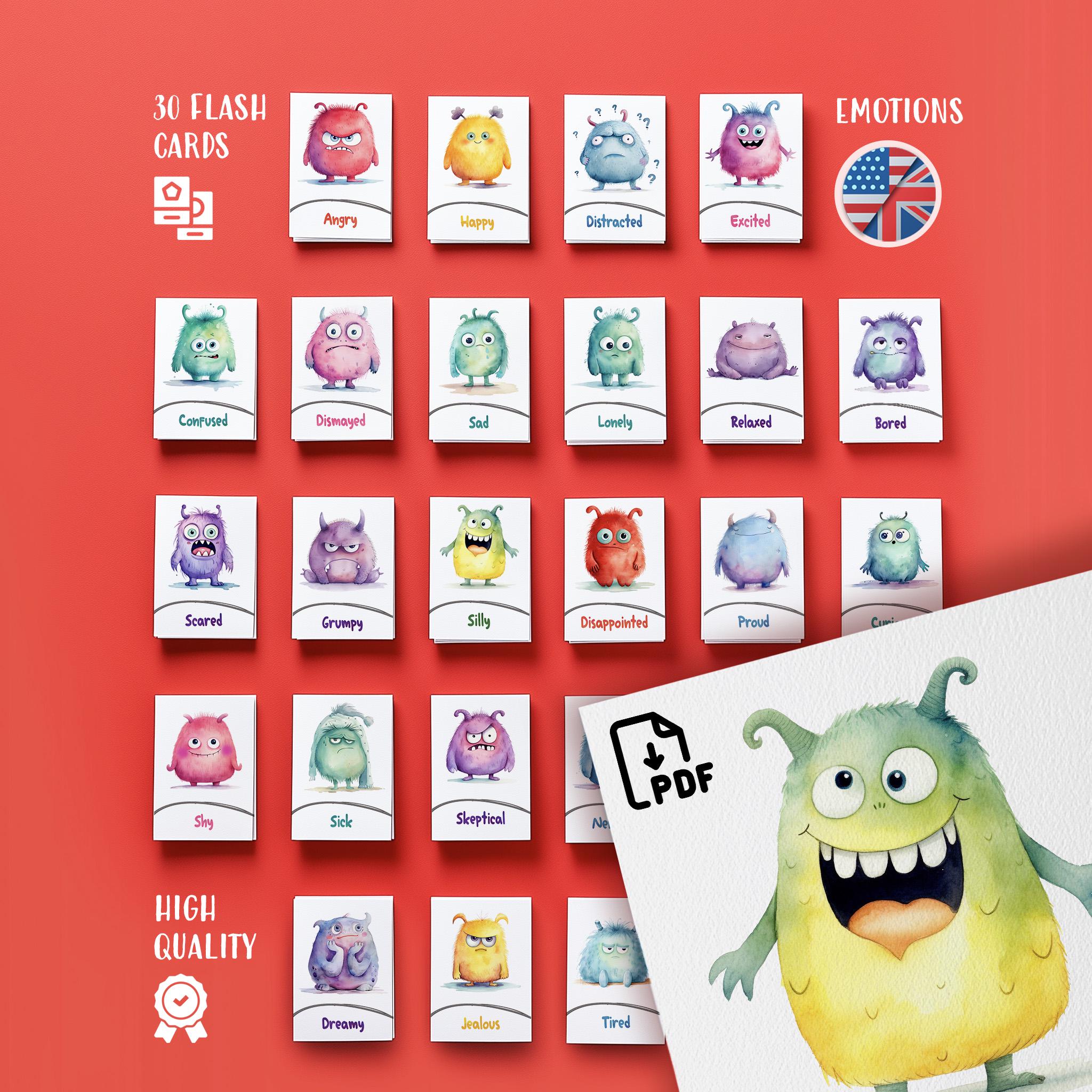 Monster Emotions Flashcards for Kids | Printable Feelings Cards PDF ...