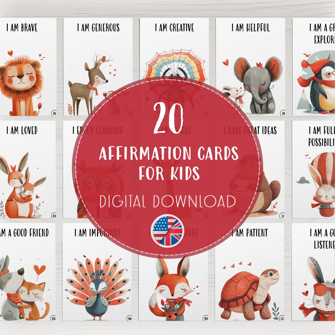 Positive Affirmations for Kids PDF, Cute Animal Flashcards ...