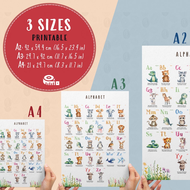 English Alphabet Poster Animals Rhymes | Watercolor ABC Wall Art PDF ...
