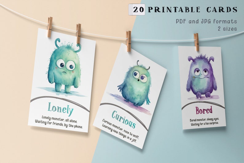 Emotion Flashcards Kids Rhymes | Monster Feelings Learning Cards PDF ...