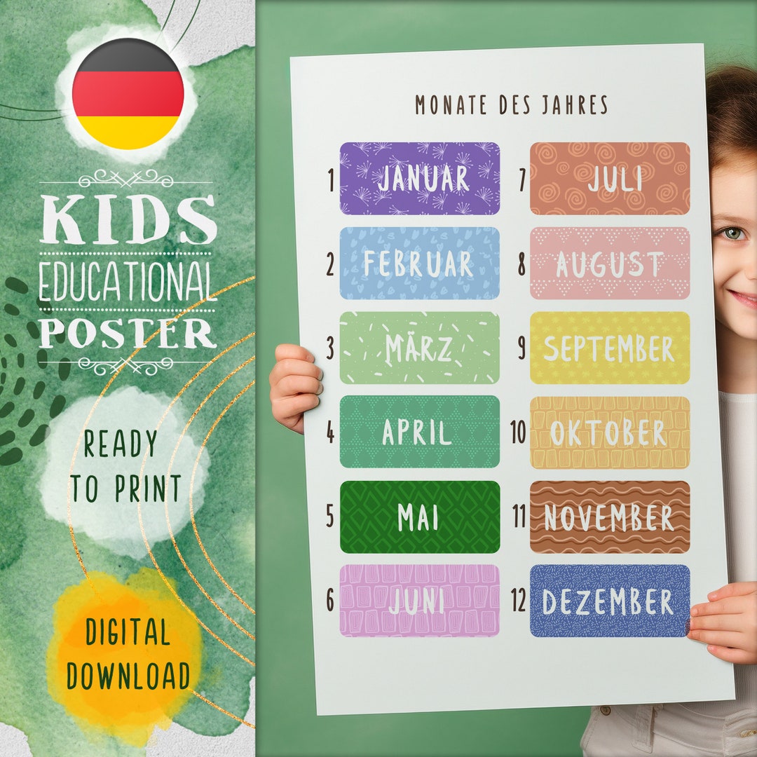 Months of the Year German Poster for Kids Printable - Etsy Australia