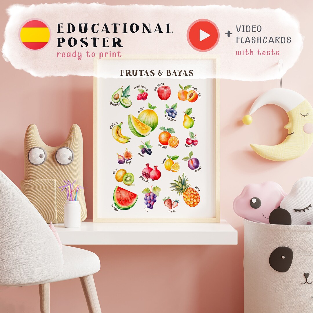 Fruits Kids Educational Poster, Watercolor Fruit Wall Print, Lovely ...