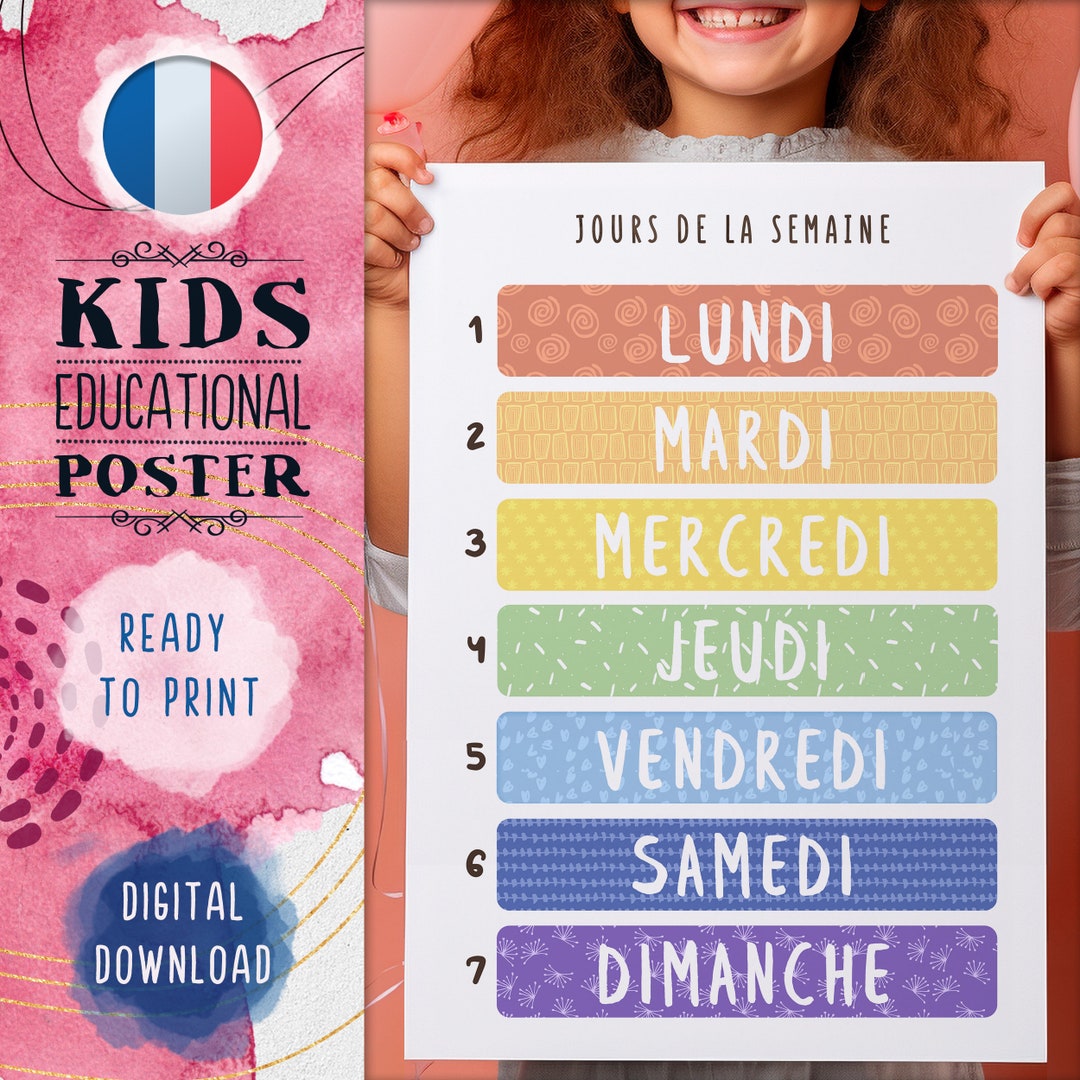 Affiche Jours Semaine Français Pastel | Apprentissage Préscolaire | Art ...