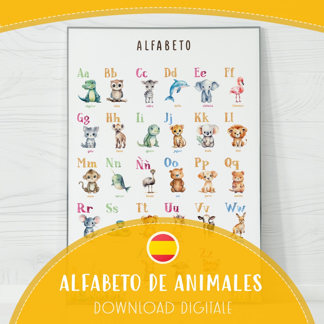 Spanish Alphabet Poster Dobload PDF, Animals Watercolor ABC Wall Art ...