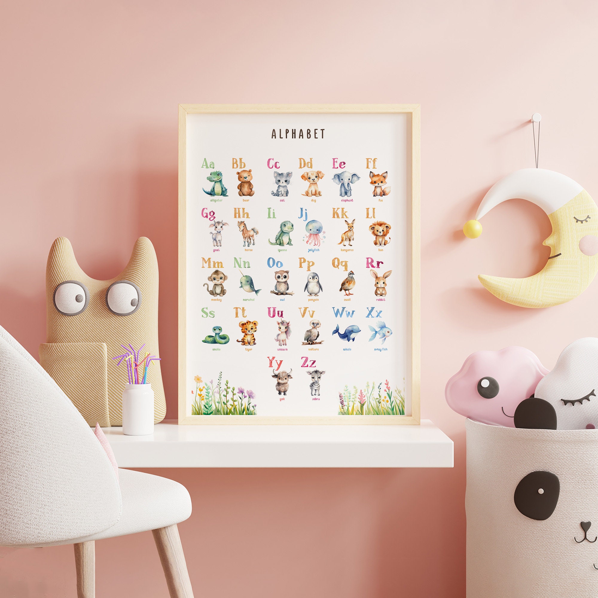 Animal Alphabet Poster Kids | Watercolor ABC Wall Art PDF | Nursery ...