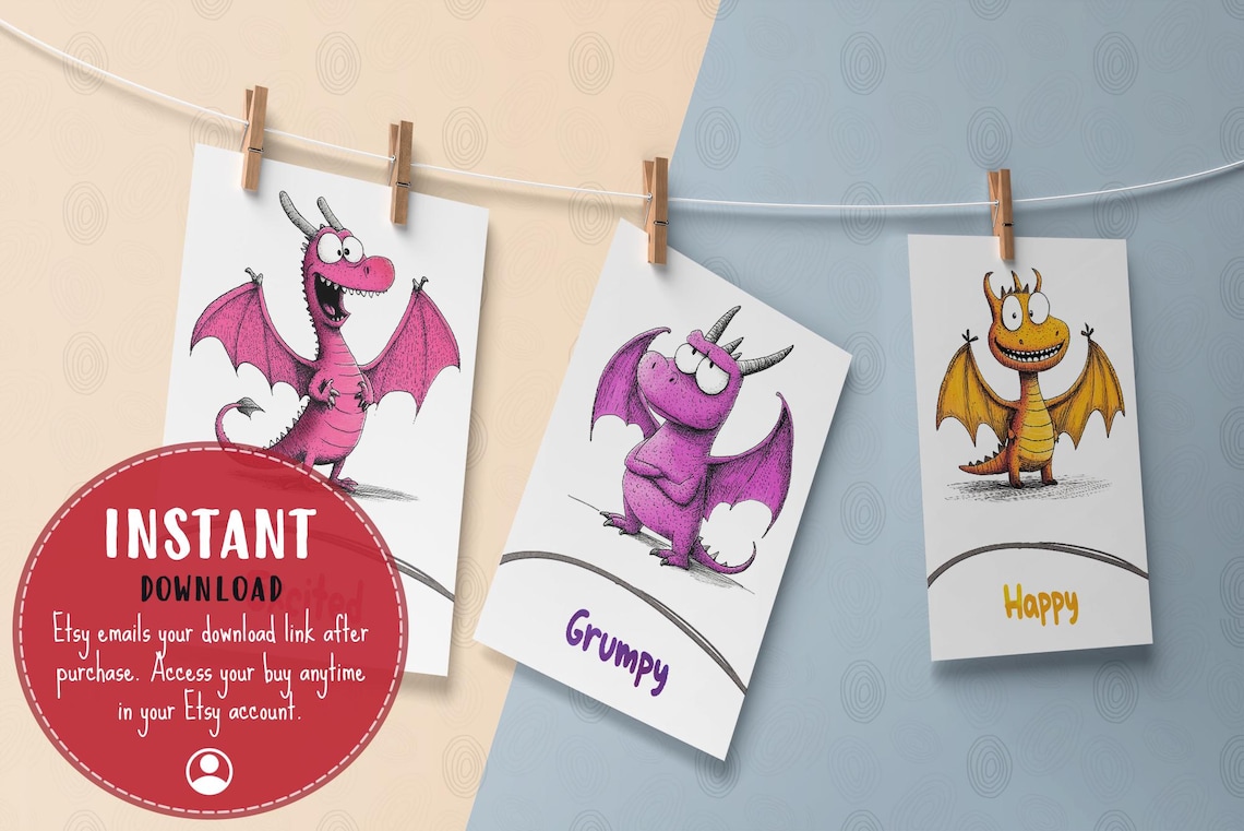 Dragon Emotions Flashcards Kids | English PDF Printable | SEL Learning ...