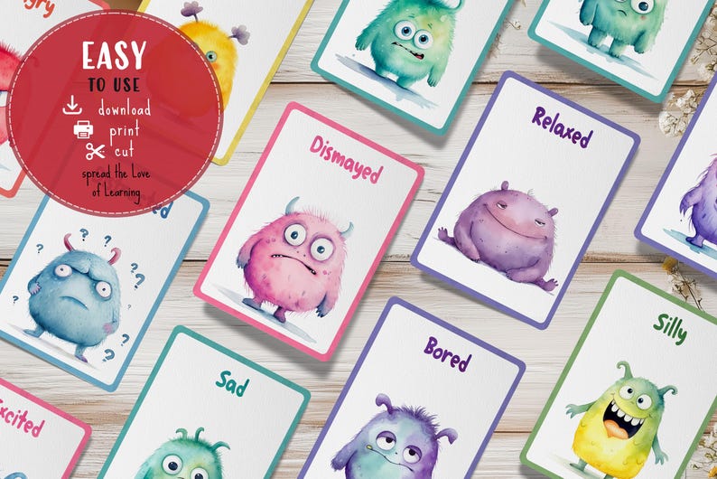 Monster Emotions Flashcards for Kids | Printable Feelings Cards PDF ...
