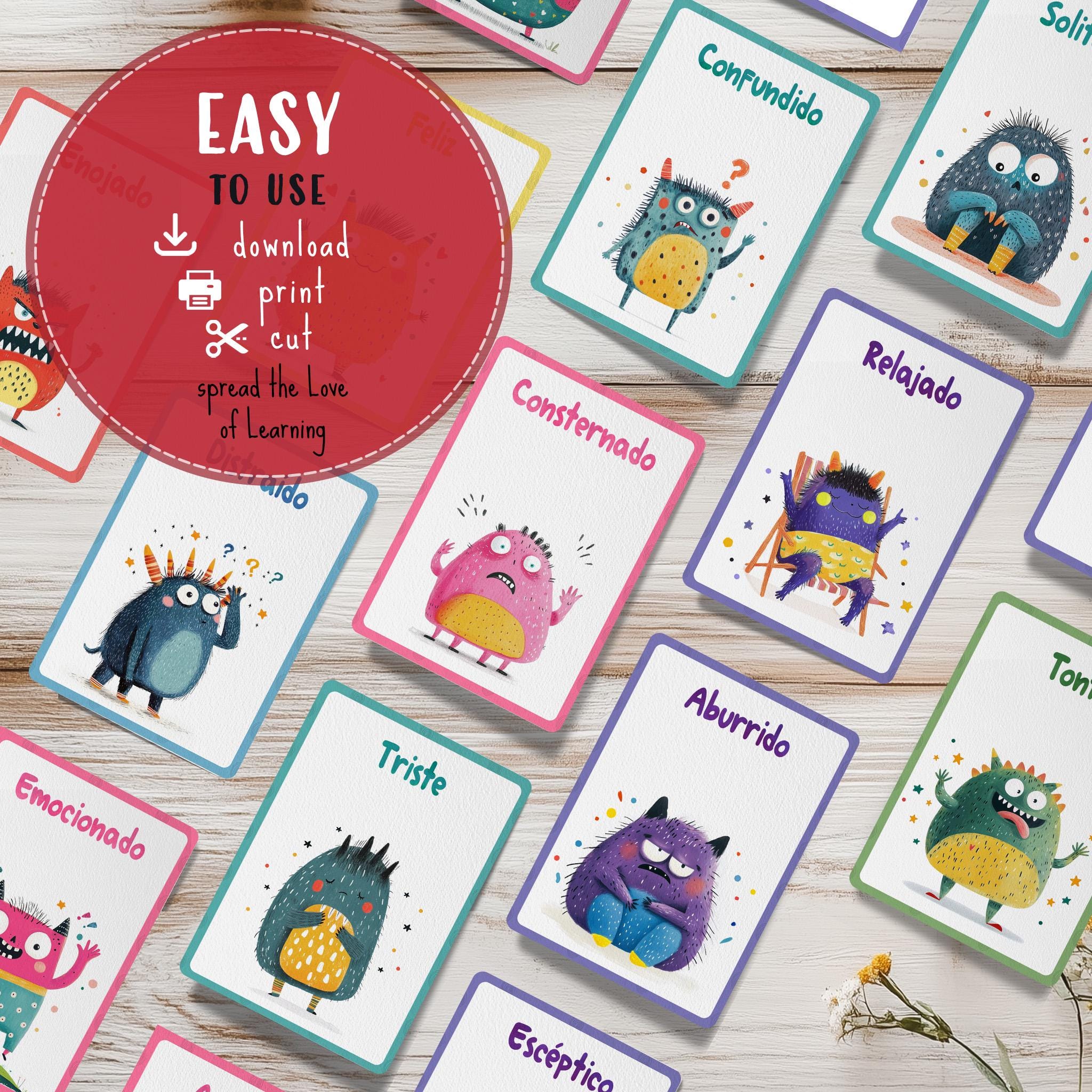 31 Tarjetas Emociones - Flashcards Sentimientos Español - Monstruos ...