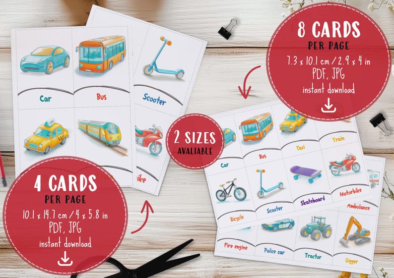 Transport Flashcards for Kids, Printable Vehicle Learning Cards PDF ...