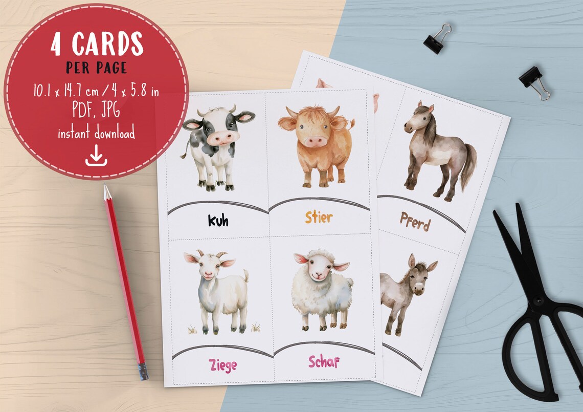 Bauernhof Tiere Flashcards Deutsch | Farm Animal Cards for Kids ...
