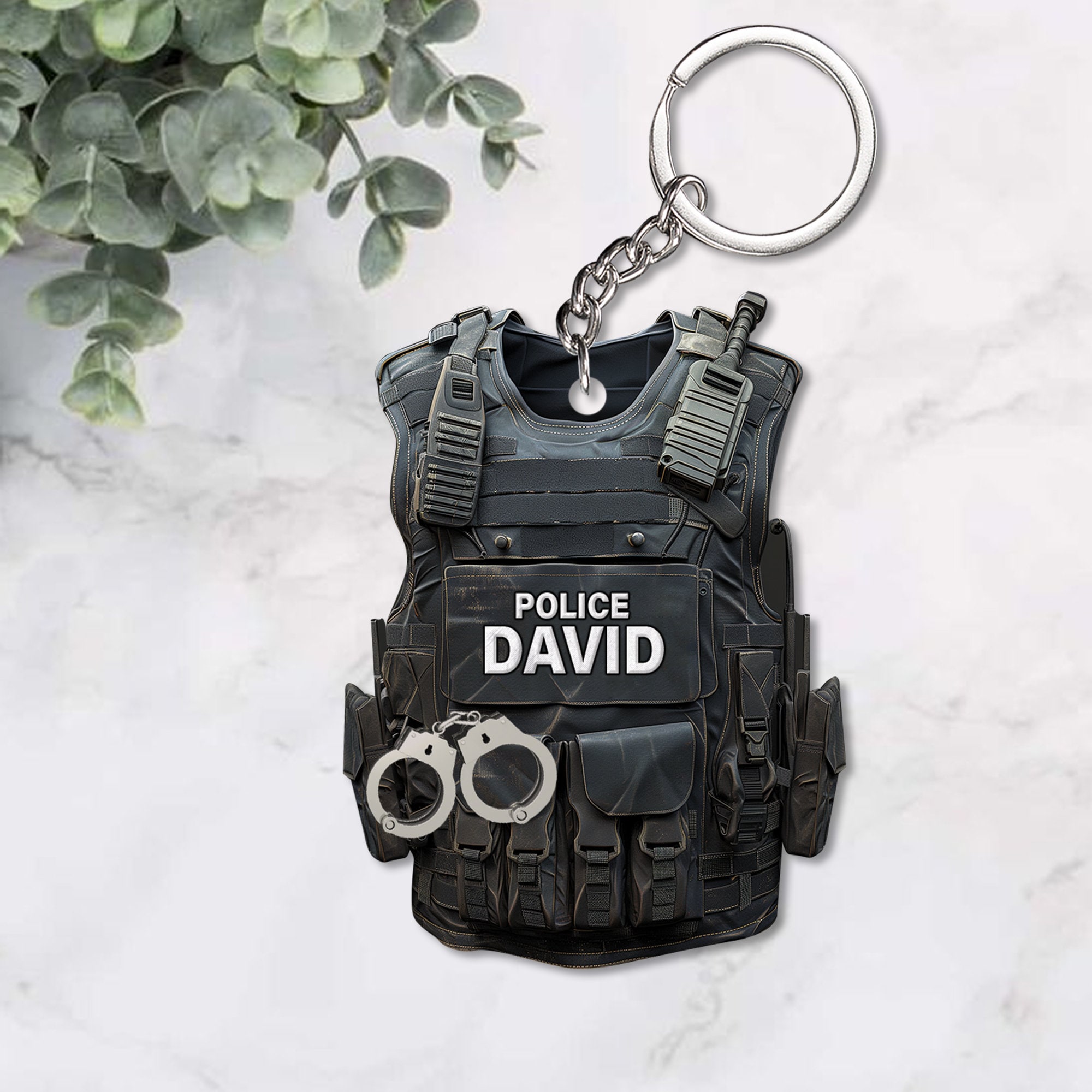 Personalized Police Bulletproof Vest Flat Keychain, Police Keychain ...