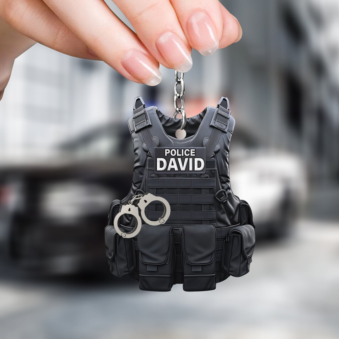 Personalized Police Bulletproof Vest Flat Keychain, Police Keychain ...