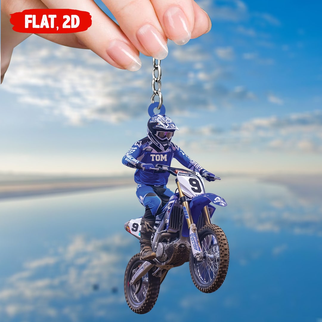 Motocross Biker Flat Keychain, Custom Motocross Dirt Bike Keychain ...