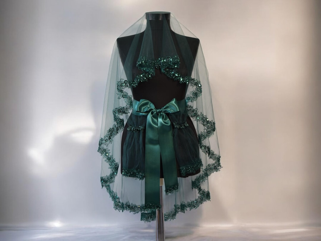 Green Sequin Bridal Veil Set: Beaded Henna Night Duvak, Turkish Bridal ...