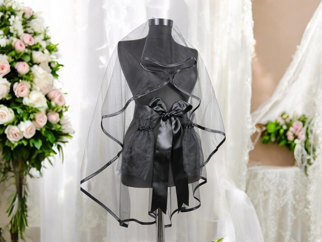 Black Bridal Veil Set-henna Veil Set-satin Edge Chiffon Tulle Henna ...