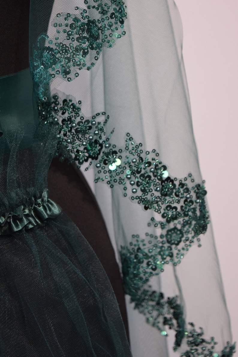 Green Sequin Bridal Veil Set: Beaded Henna Night Duvak, Turkish Bridal ...