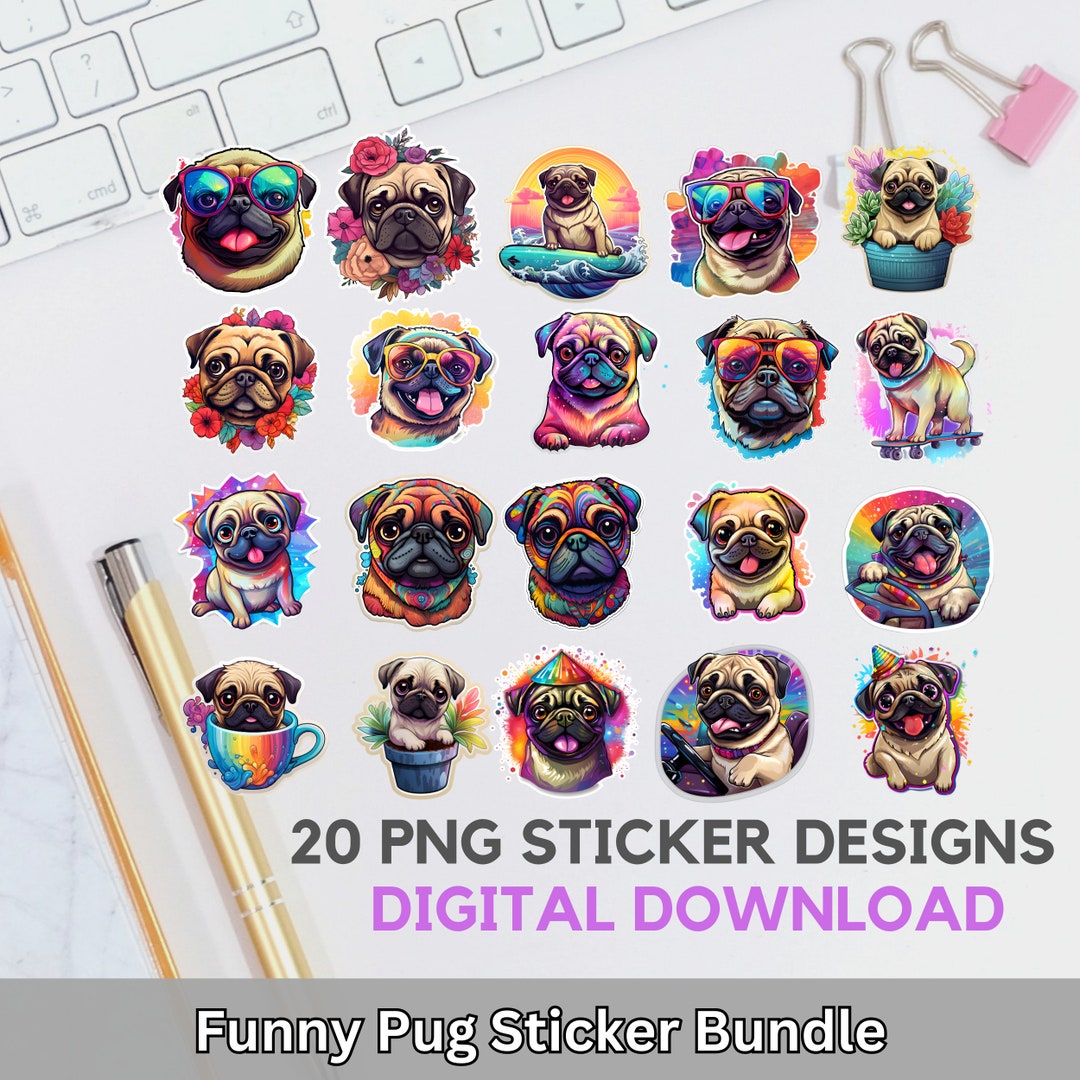 Colorful Pug Stickers Pug in A Mug Dog Lover Gift Pug - Etsy
