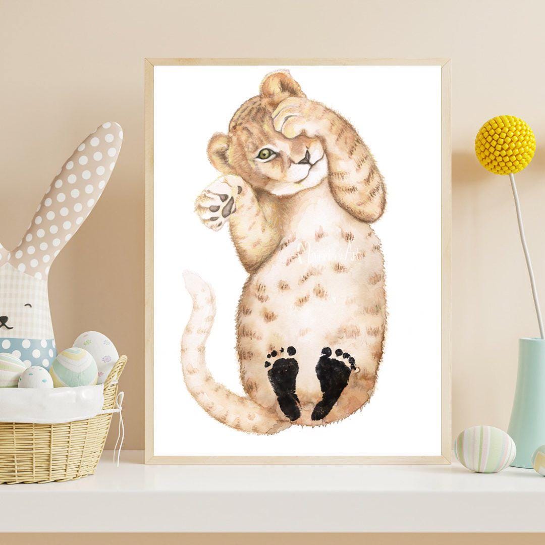 Baby Lion Unique Footprint Kit Satin Poster Nursery Decor Unique ...