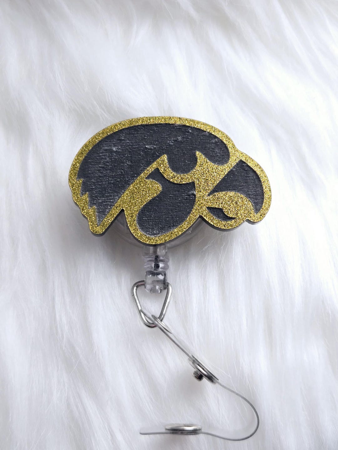 Iowa Tigerhawk Engraved Glitter Gold and Black Badge Reel ...
