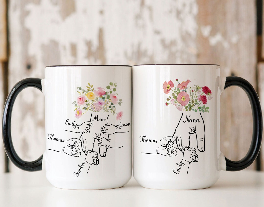 Personalized Grandma Mug, Holding Kid Hands Mom Grandma Mug, Custom ...