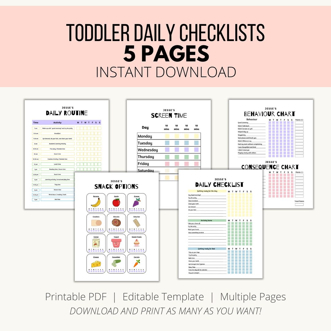 Toddler Checklist, Child Daily Routine, Daily Planner for Kids ...