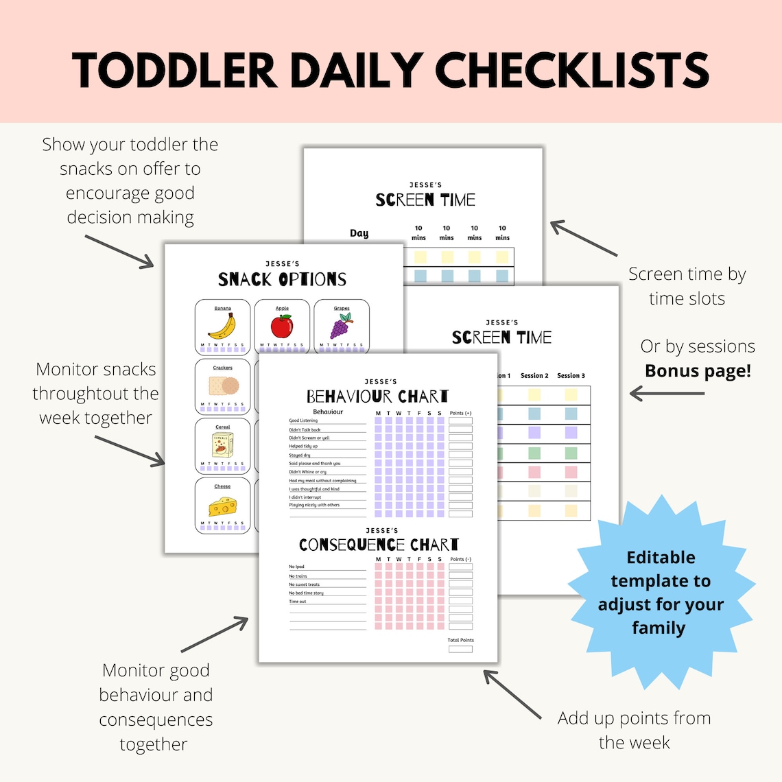 Toddler Checklist, Child Daily Routine, Daily Planner for Kids ...