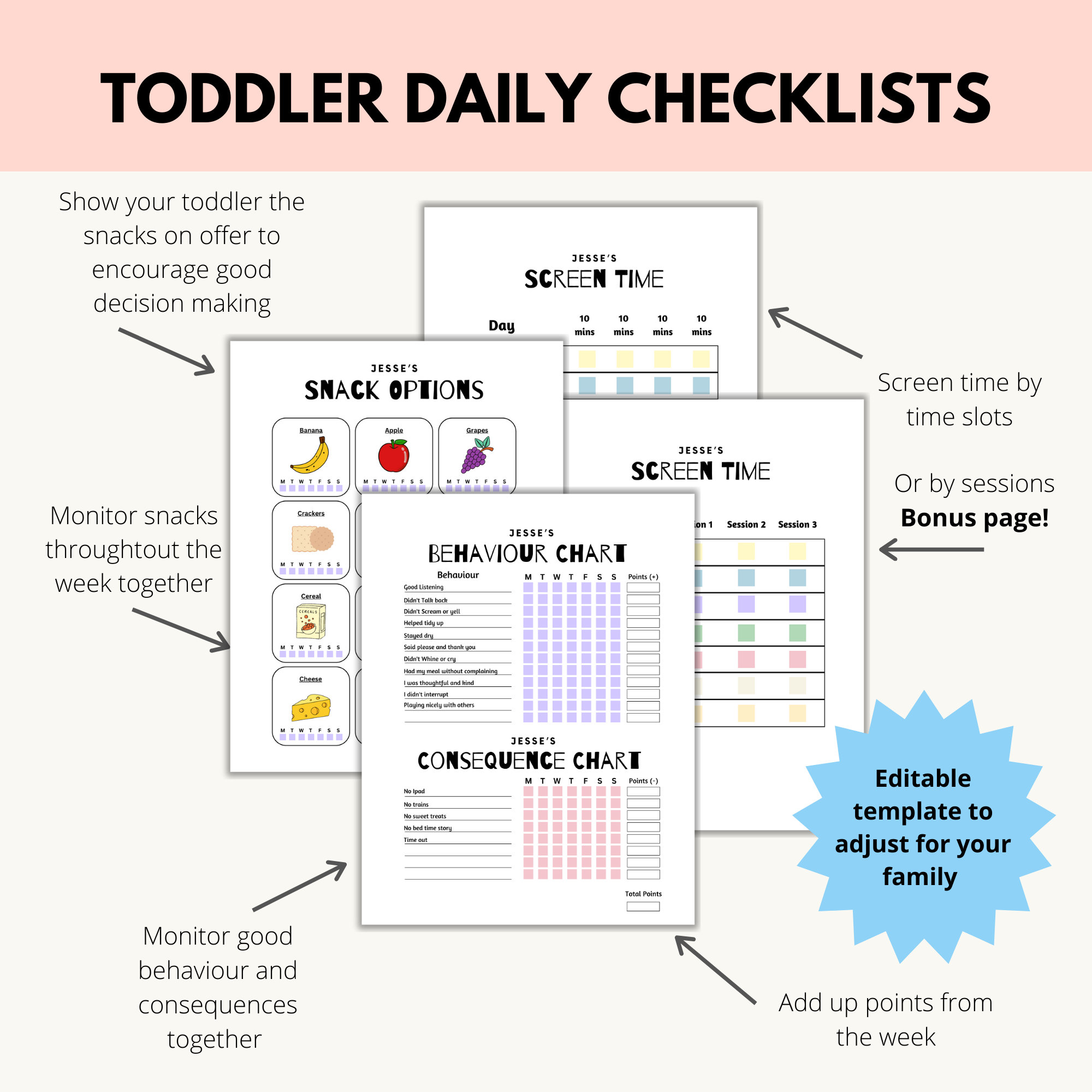 Toddler Checklist, Child Daily Routine, Daily Planner for Kids ...