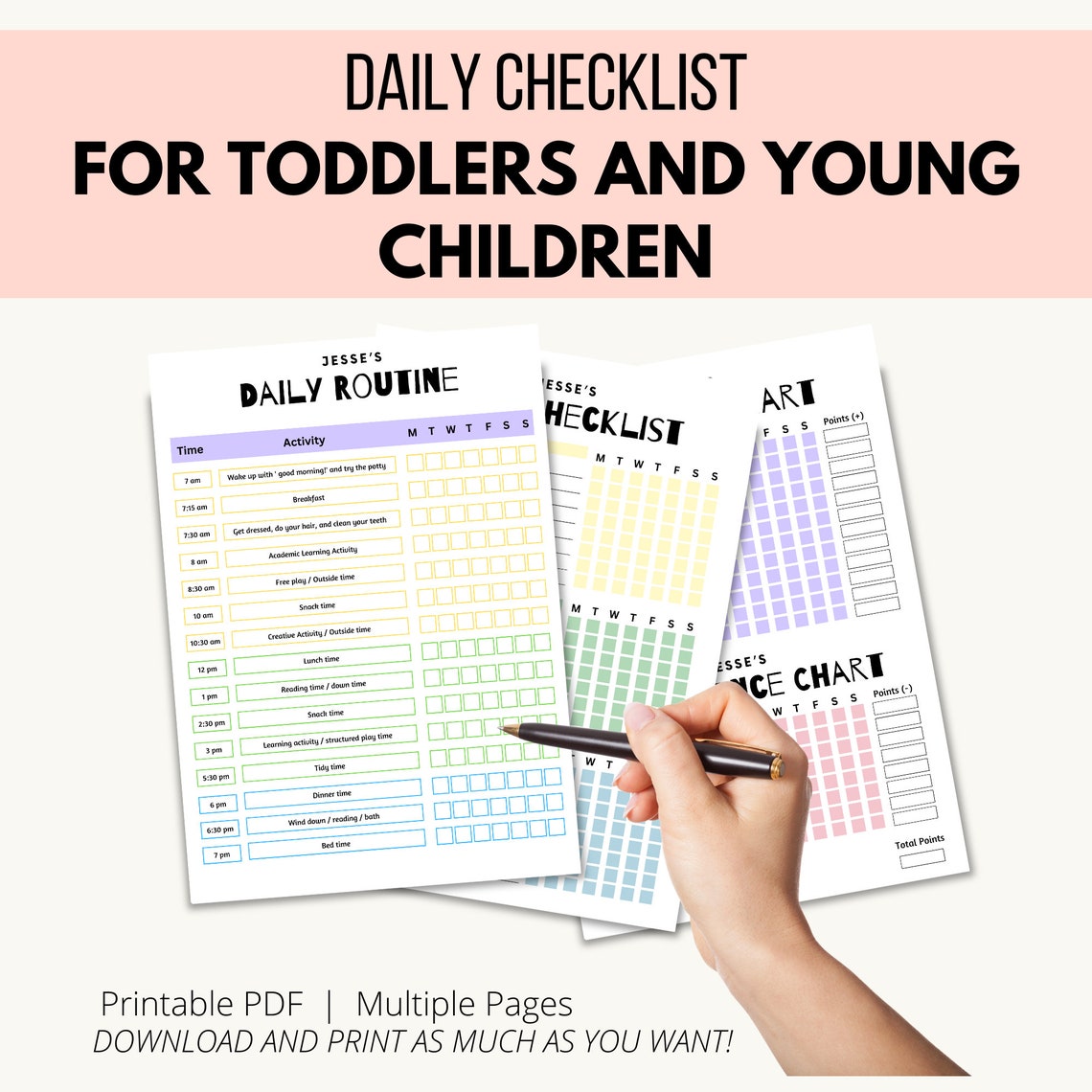 Toddler Checklist, Child Daily Routine, Daily Planner for Kids ...
