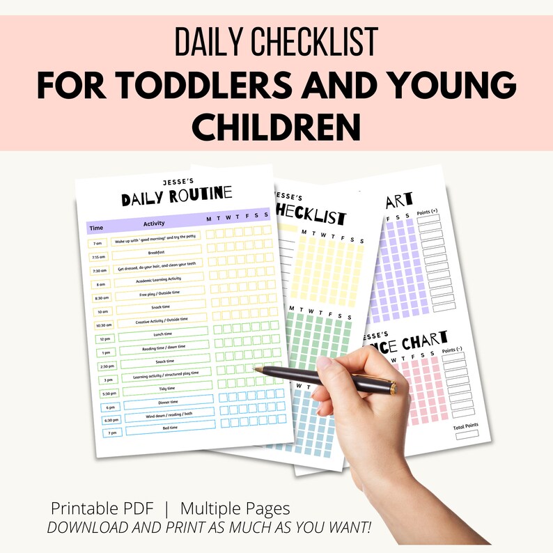 Toddler Checklist, Child Daily Routine, Daily Planner for Kids ...