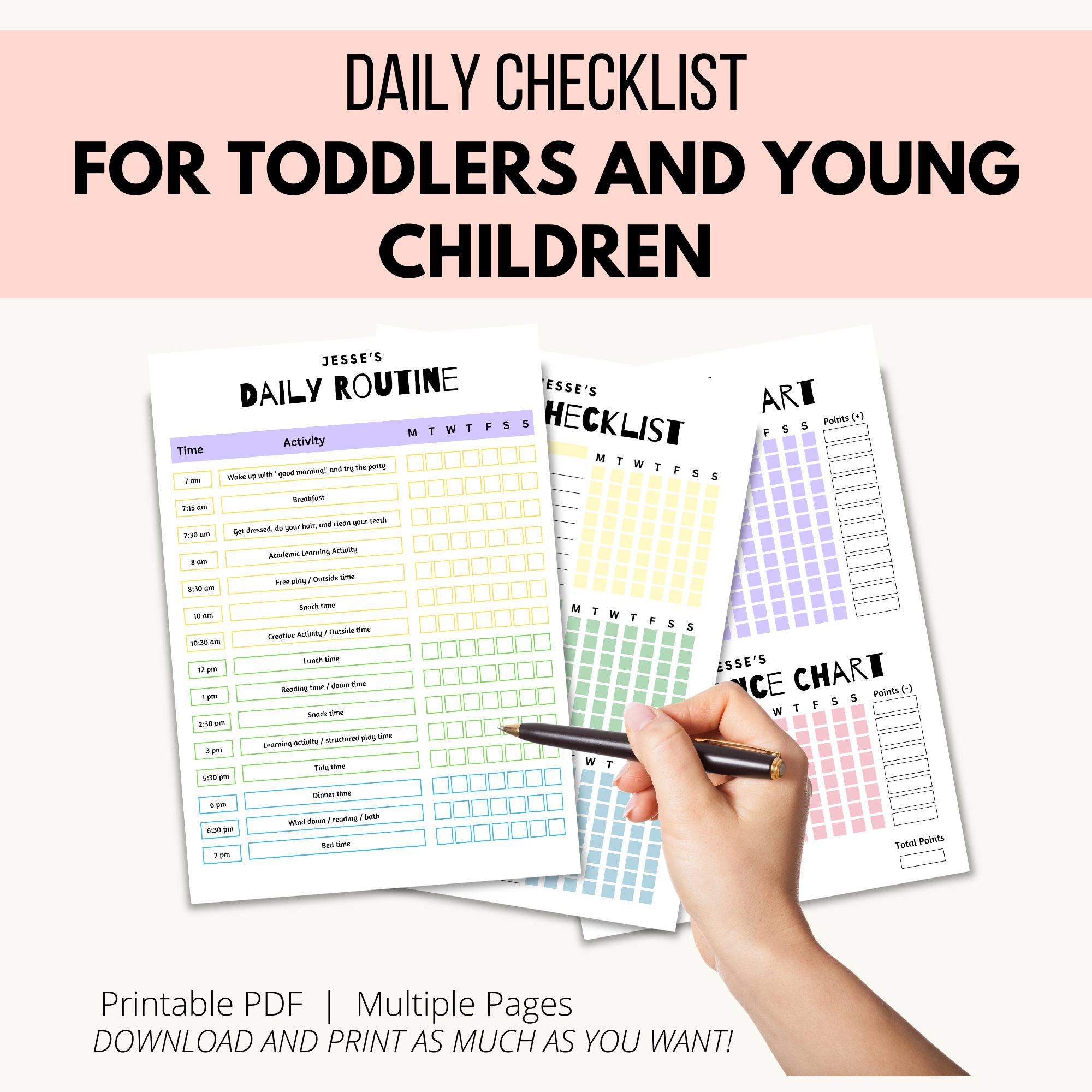 Toddler Checklist, Child Daily Routine, Daily Planner for Kids ...