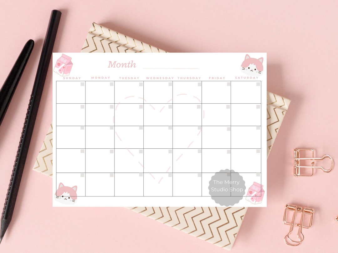 Cute Blank Calendar, Pink Blank Calendar, Minimal Monthly Schedule ...