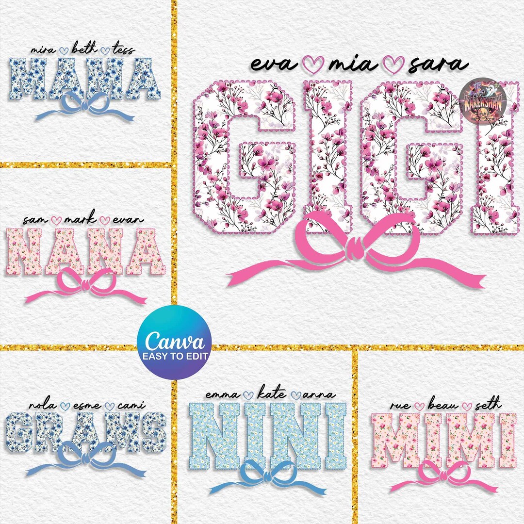 Custom Name Kid Canva Template, 6 PNG Grandkids Names, Personalized ...