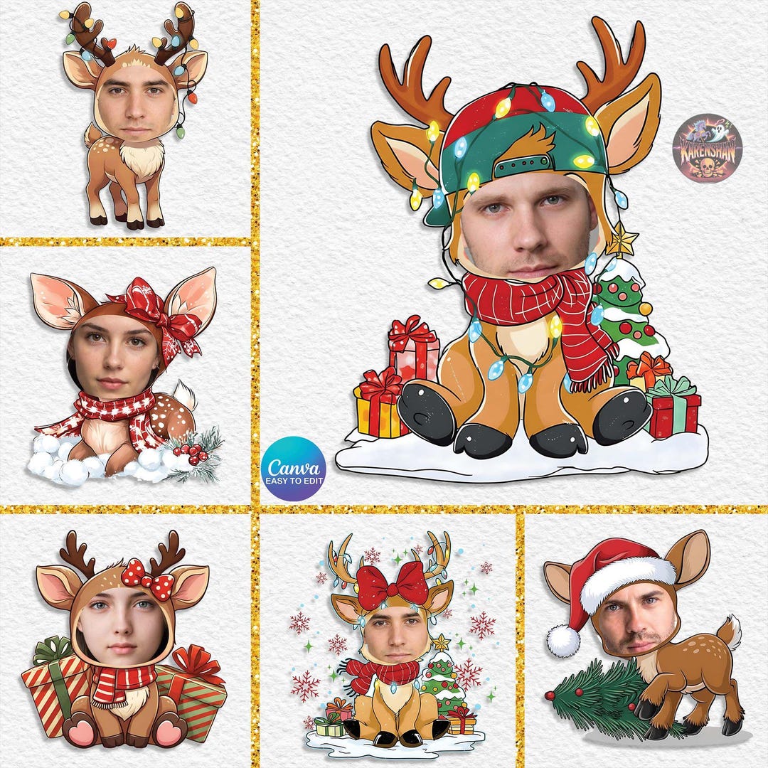 Custom Photo Png Bundle, 6 PNG Reindeer, Christmas Family Editable, Add ...