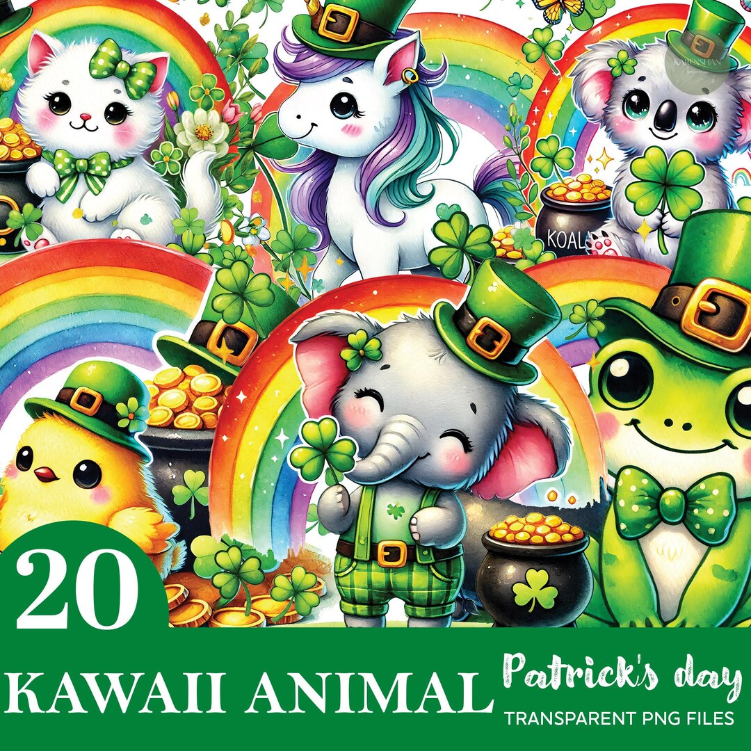 20 St. Patrick Day Kawaii Animal Clipart, Cute Irish Animal Png ...