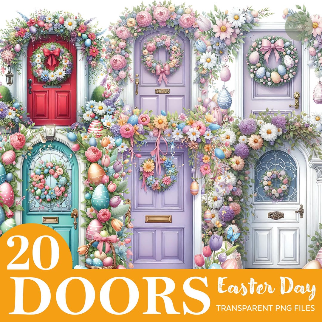 20+ Flower Easter Doors Clipart PNG, Watercolor Easter Doors Clipart ...
