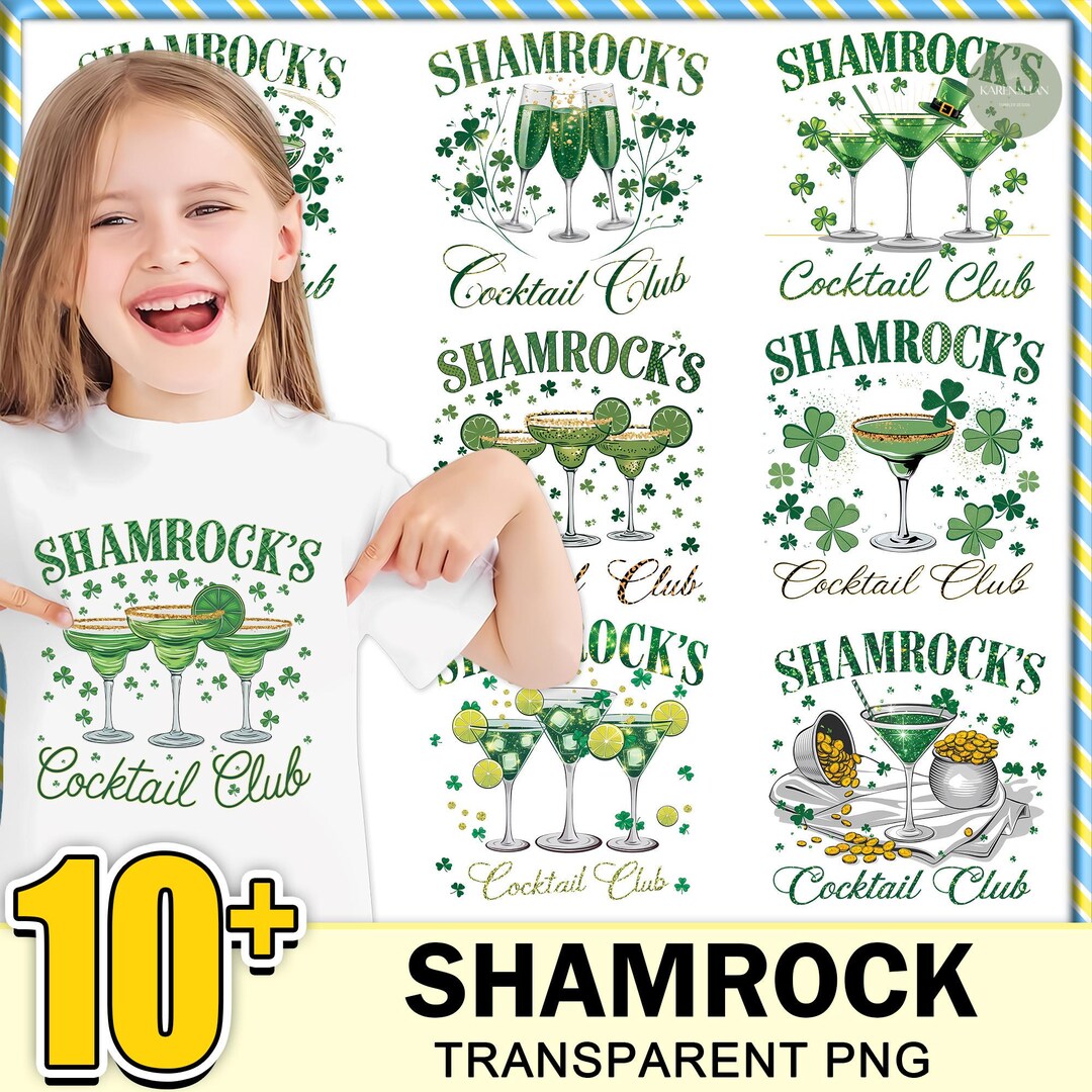 10 Shamrock's Coctail Club PNG Bundle, Lucky Shamrock PNG, Patrick Day ...