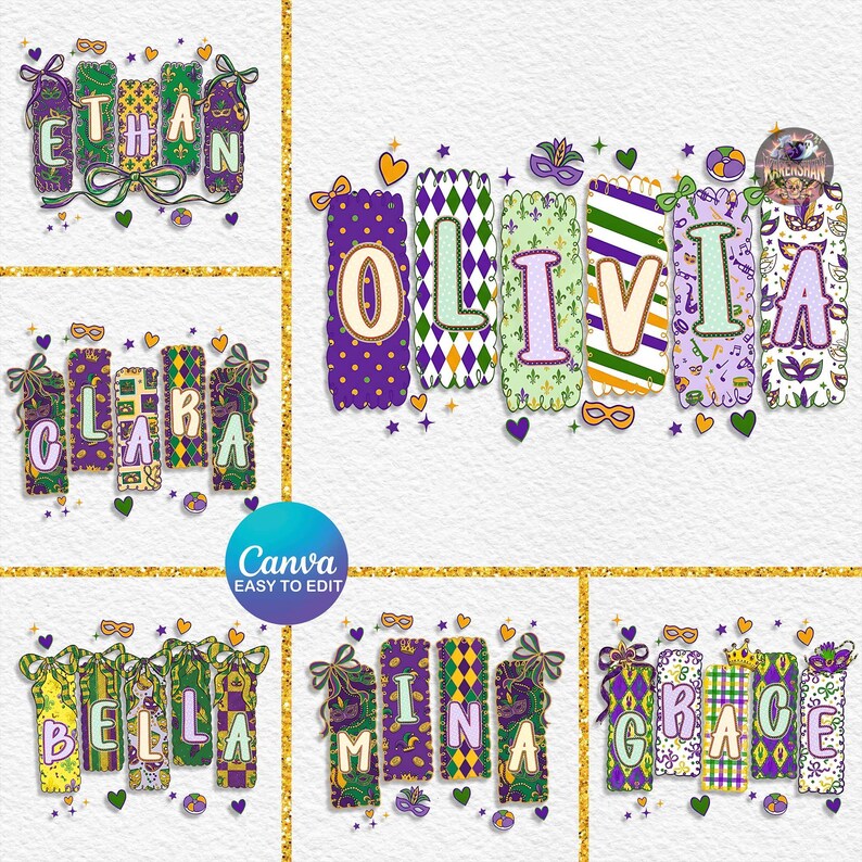 Kids Name Festival Canva Template, 6 PNG Mardi Gras 2026, Fat Tuesday ...