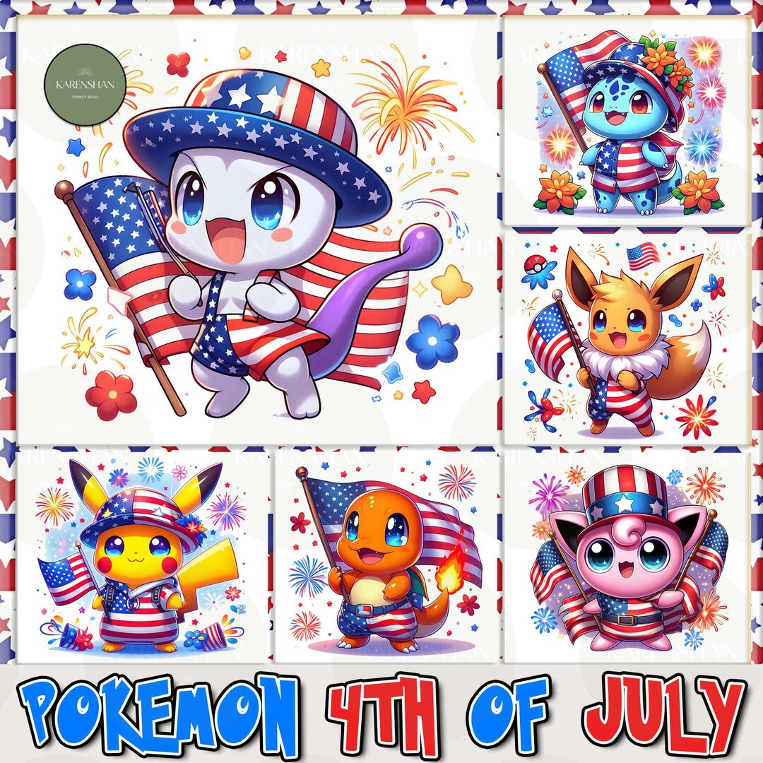 6 Pokemon Fourth of July PNG Bundle, Happy Fourth of July Wrap, USA ...