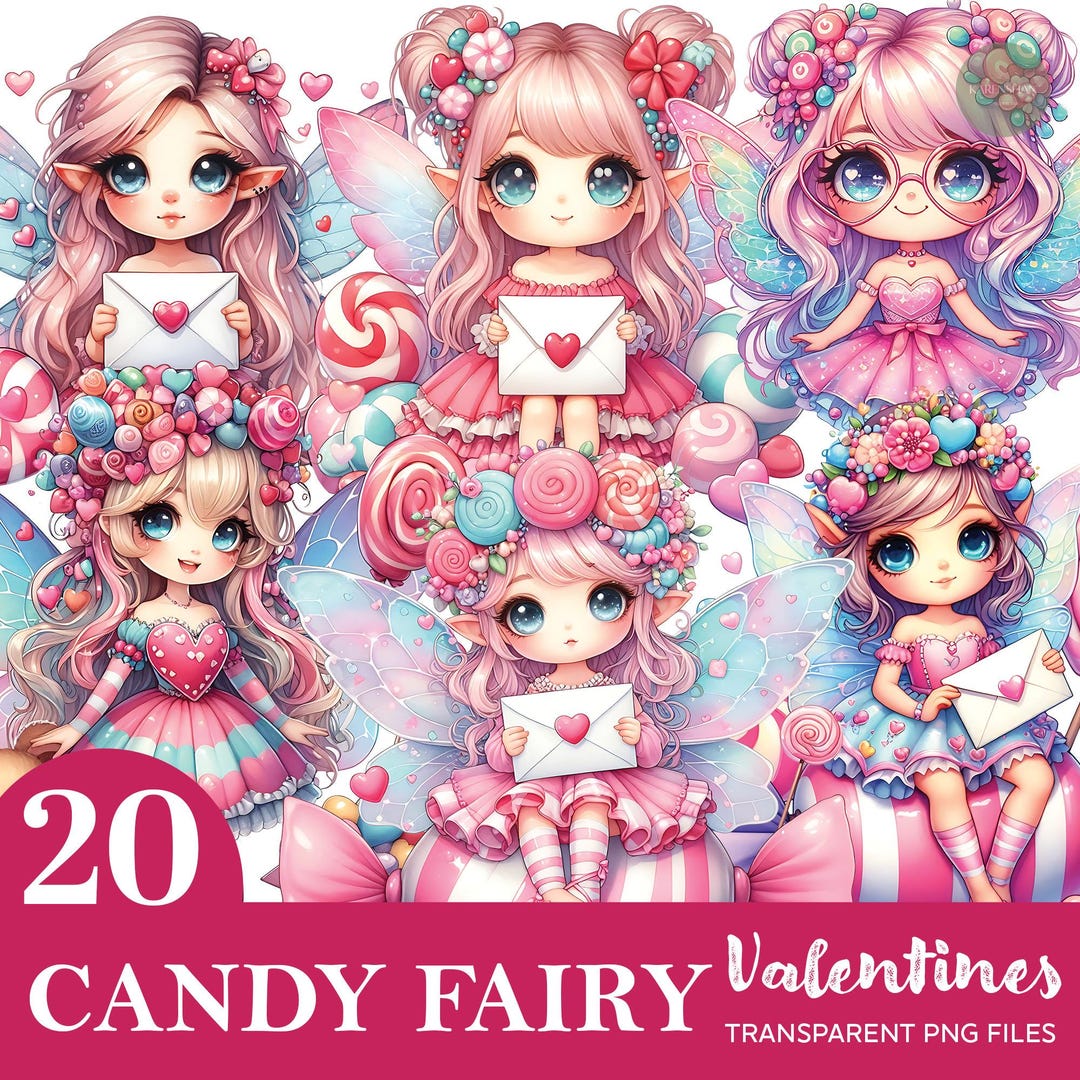 20 Watercolor Sweetheart Candy Fairy Clipart Bundle, Candy Fairy Png ...