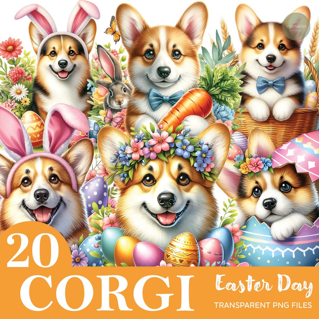 20+ Corgi Easter Clipart PNG, Watercolor Easter Corgi Clipart PNG ...