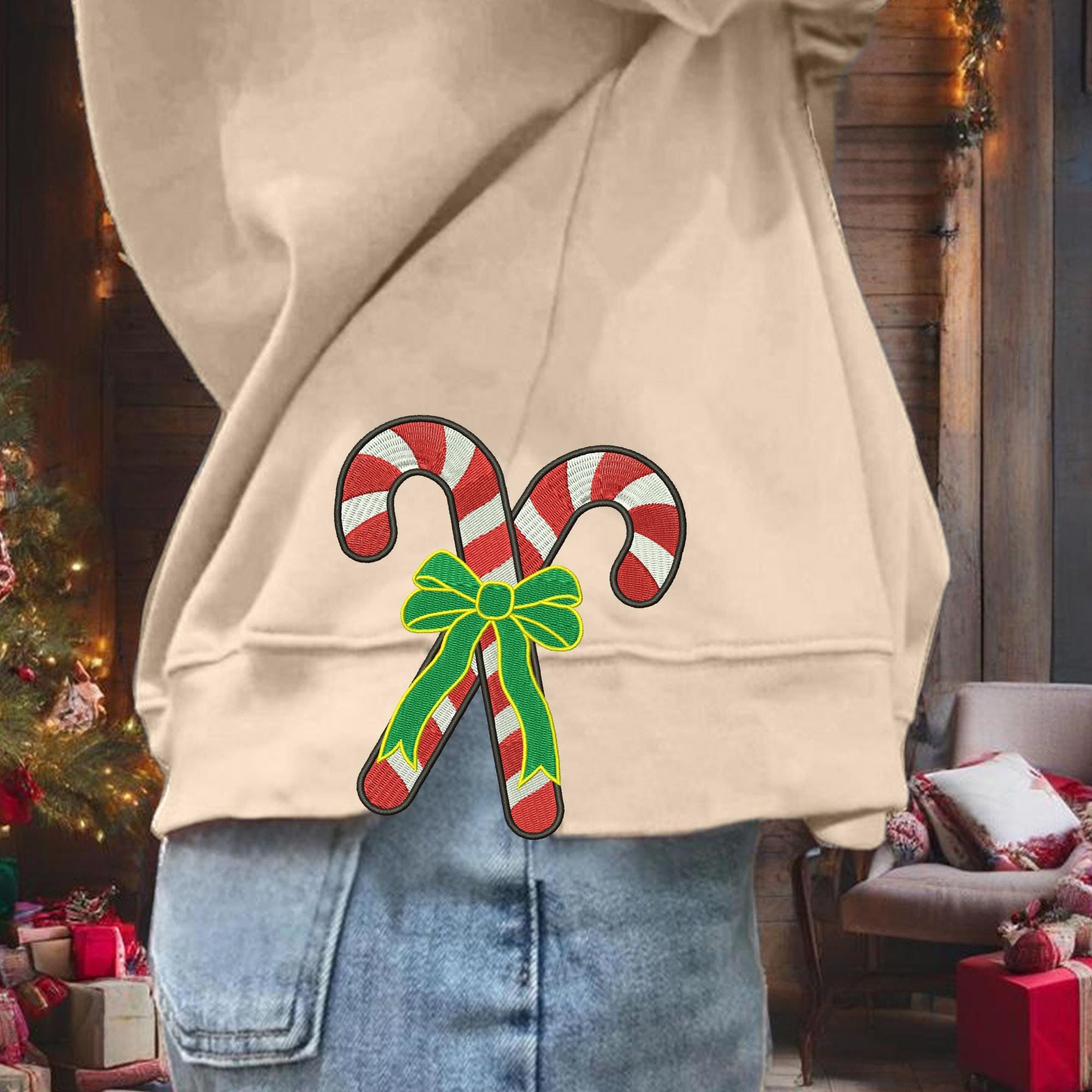 Christmas Candy Cane Cut Out Side Sweaters Embroidery Design, Side Cut ...