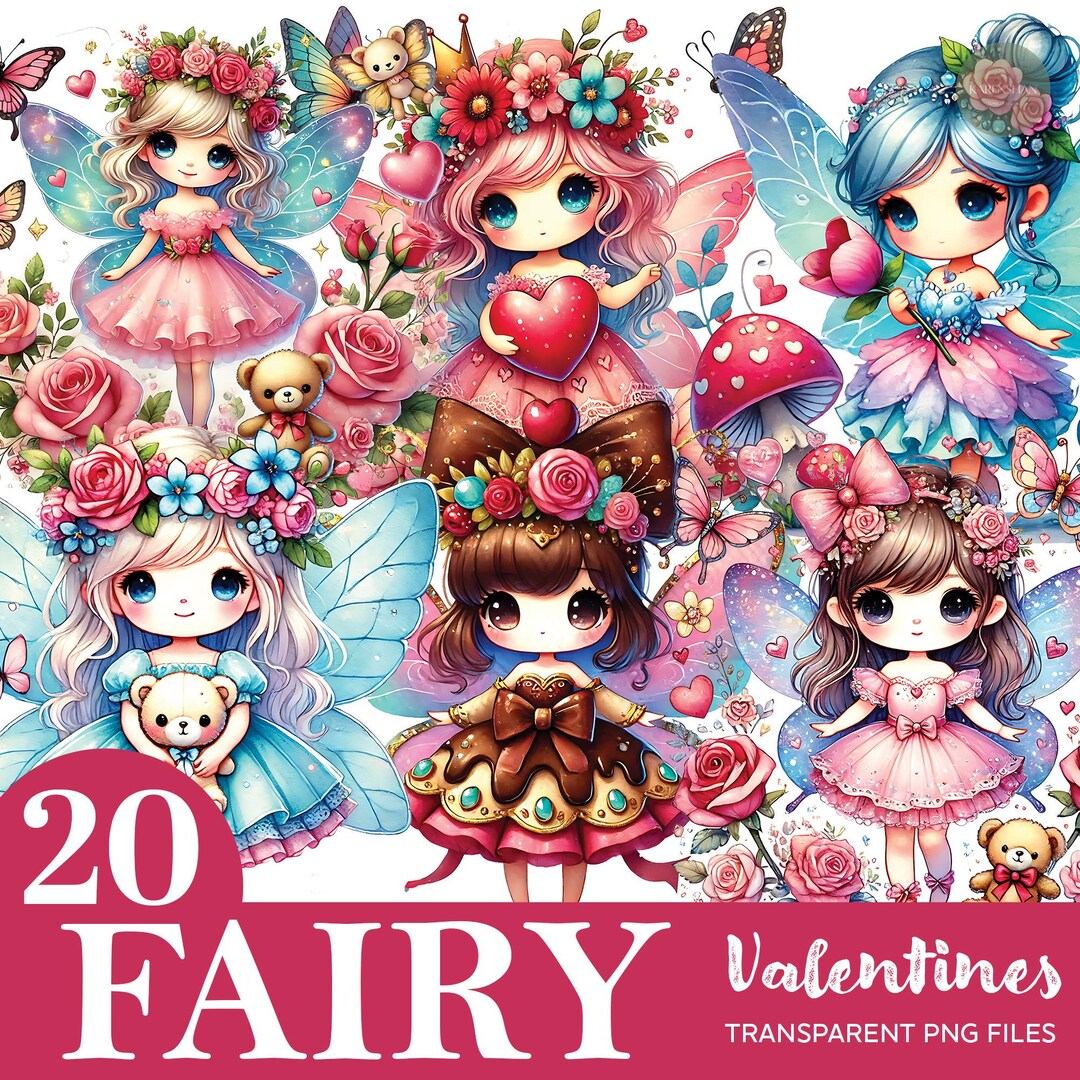 20 Watercolor Valentines Fairy Clipart Bundle, Fairy Tale Png ...