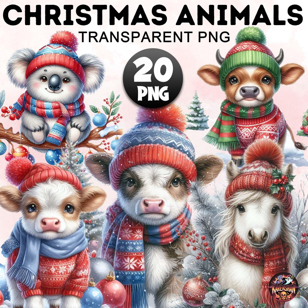 20+ Watercolor Christmas Animals Clipart Bundle , Winter Animals Png ...
