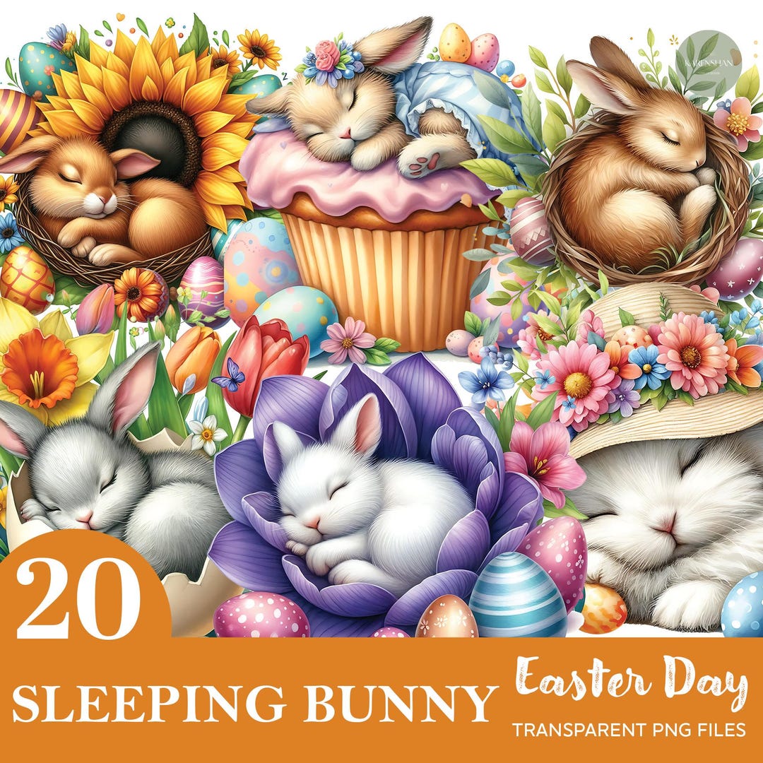 10+ Watercolor Cute Sleeping Easter Bunny Clipart PNG, Cute Easter ...