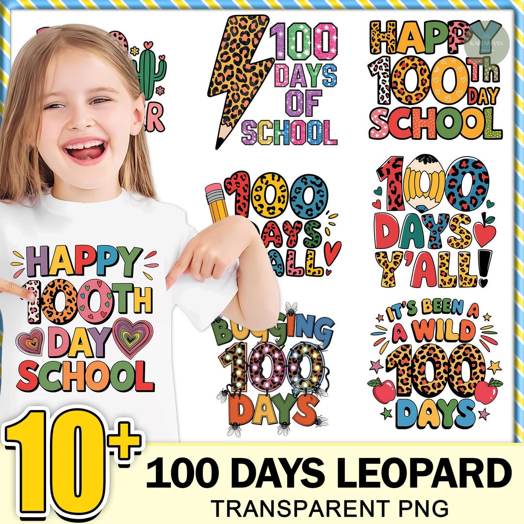 10 Happy 100 Days of School Clipart, Celebrate 100 Days Png Bundle, 100 ...