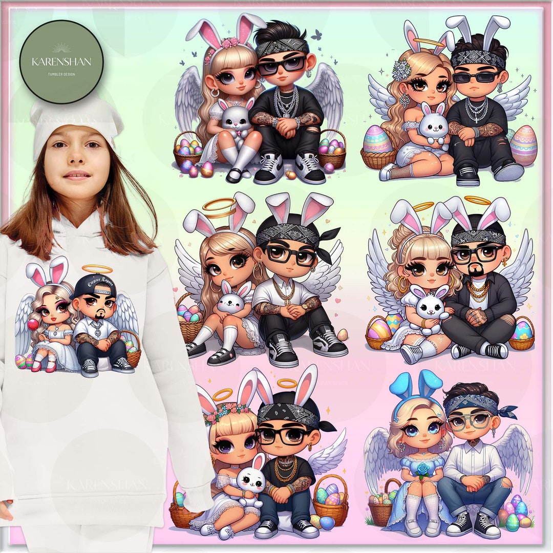 10 Easter Couple Angel Old School Chola PNG Bundle, Spanish Couple ...