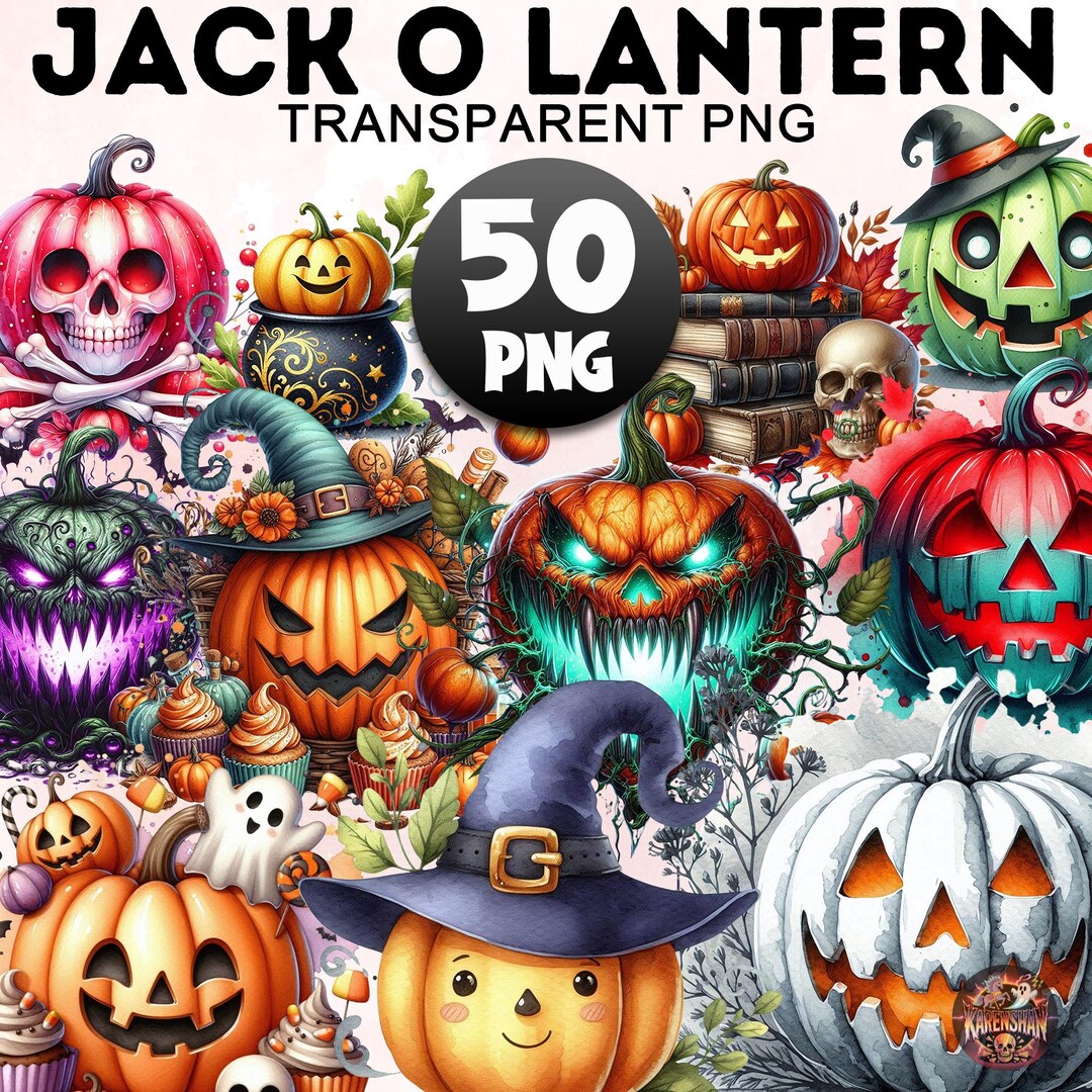 50+ Retro Halloween Clipart Bundle, Jack O Lantern Png, Pumpkin Faces ...
