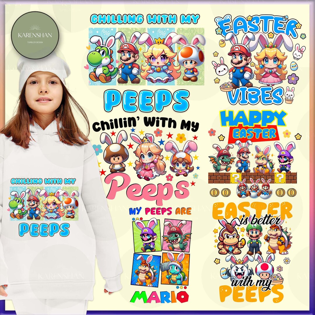 10 Super Mario Character Bunny PNG, Easter Chibi Cartoon PNG, Easter ...