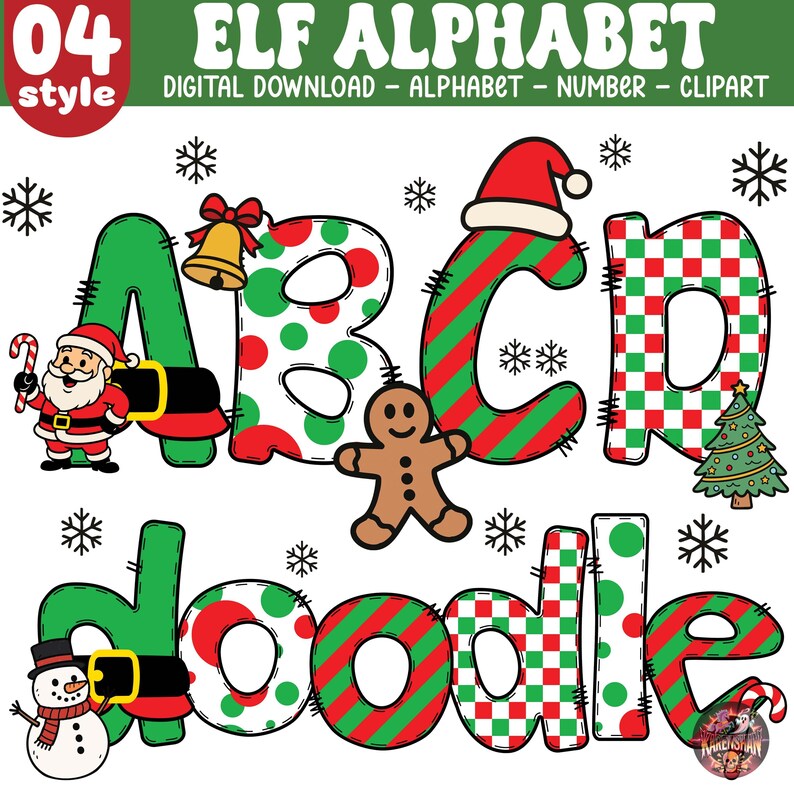 Christmas Letters Png Bundle, 4 PNG Christmas Font, Doodle Alphabet Png ...