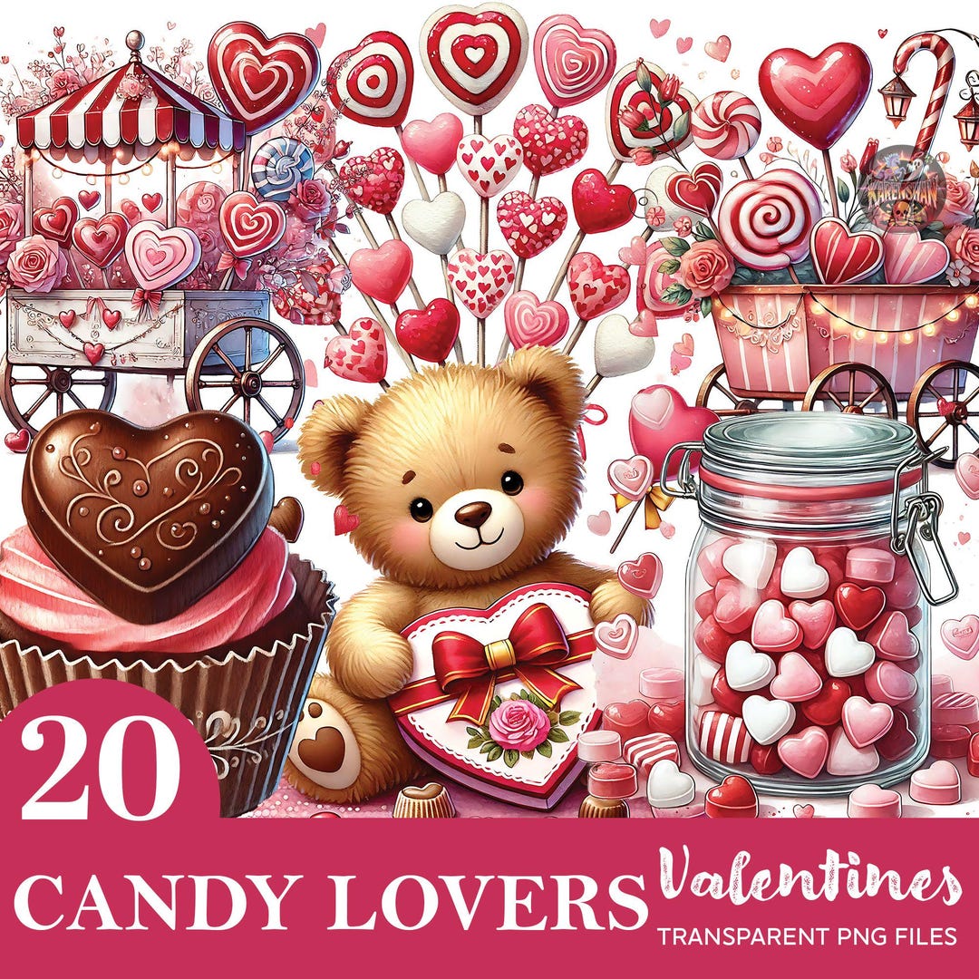 Valentines Candy Clipart Bundle, 20 PNG Valentine, Valentine Food ...